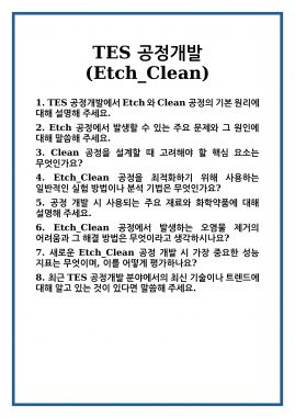 [면접] TES 공정개발(Etch_Clean) 면접 질문 및 답변 합격 예문 기출 문항 최종 준비 자료-1페이지