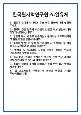 [면접] 한국원자력연구원 A.열유체 면접 질문 및 답변 합격 예문 기출 문항 최종 준비 자료-1페이지