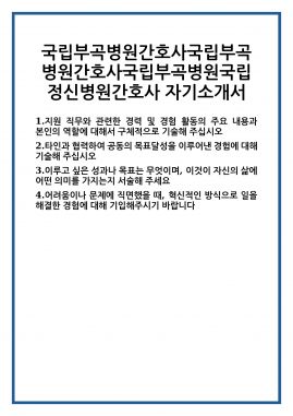 [자기소개서] 국립부곡병원간호사국립부곡병원간호사국립부곡병원국립정신병원간호사 자기소개서 합격 자소서 예문 기출 문항 최종 준비 자료-1페이지