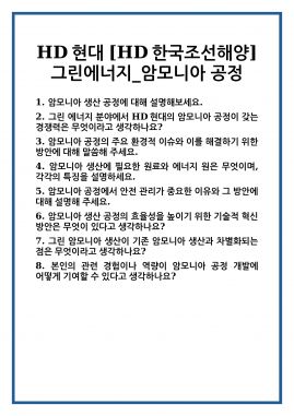 [면접] HD현대 [HD한국조선해양]그린에너지_암모니아 공정 면접 질문 및 답변 합격 예문 기출 문항 최종 준비 자료-1페이지