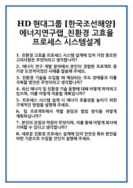 [면접] HD현대그룹 [한국조선해양]에너지연구랩_친환경 고효율 프로세스 시스템설계 면접 질문 및 답변 합격 예문 기출 문항 최종 준비 자료-1페이지
