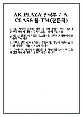 [자기소개서] AK PLAZA 전략부문-A-CLASS팀-TM(전문직) 합격 자기소개서 자소서 예문 기출 문항 최종 준비 자료-1페이지