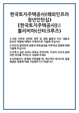[자기소개서 합격자료] 한국토지주택공사(해외인프라 청년인턴십) [한국토지주택공사]⑤ 볼리비아(산타크루즈) 합격 자기소개서 자소서 예문 기출 문항 최종 준비 자료-1페이지