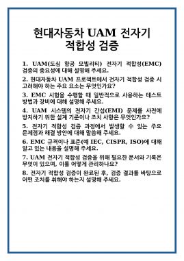 [면접 합격자료] 현대자동차 UAM 전자기 적합성 검증 면접 질문 및 답변 합격 예문 기출 문항 최종 준비 자료-1페이지