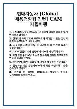 [면접 합격자료] 현대자동차 [Global_채용전환형 인턴] UAM 자율비행 면접 질문 및 답변 합격 예문 기출 문항 최종 준비 자료-1페이지