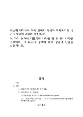 사회복지정책론_에스핑앤더슨의복지모형-1페이지