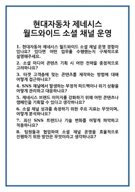 [면접 합격자료] 현대자동차 제네시스 월드와이드 소셜 채널 운영 면접 질문 및 답변 합격 예문 기출 문항 최종 준비 자료-1페이지