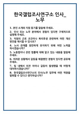 [면접 합격자료] 한국갤럽조사연구소 인사_노무 면접 질문 및 답변 합격 예문 기출 문항 최종 준비 자료-1페이지