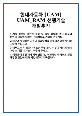[자기소개서 합격자료] 현대자동차 [UAM] UAM_RAM 선행기술 개발추진 합격 자기소개서 자소서 예문 기출 문항 최종 준비 자료-1페이지