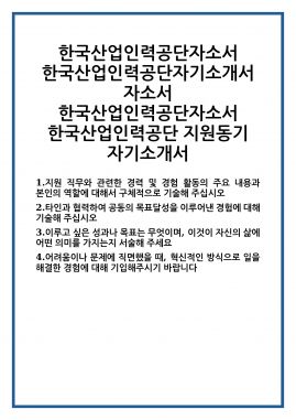 [자기소개서 합격자료] 한국산업인력공단자소서 한국산업인력공단자기소개서자소서 한국산업인력공단 지원동기 자기소개서 합격 자소서 예문 기출 문항 최종 준비 자료-1페이지