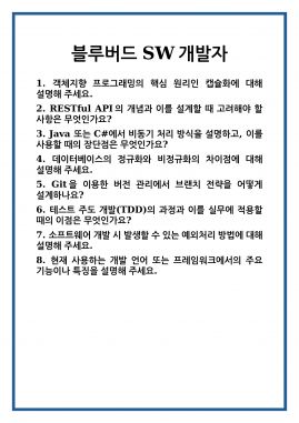 [면접 합격자료] 블루버드 SW개발자 면접 질문 및 답변 합격 예문 기출 문항 최종 준비 자료-1페이지