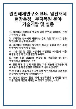 [면접 합격자료] 원전해체연구소 B6. 원전해체 현장측정_ 부지복원 분야 기술개발 및 실증 면접 질문 답변 합격 예문 기출 문항 최종 준비 자료-1페이지
