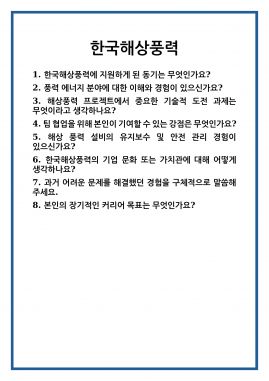 [면접 합격자료] 한국해상풍력 면접 질문 및 답변 합격 예문 기출 문항 최종 준비 자료-1페이지