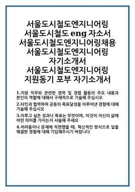 [자기소개서 합격자료] 서울도시철도엔지니어링 서울도시철도eng자소서 서울도시철도엔지니어링채용 자기소개서 지원동기 포부 합격 자소서 예문 기출 문항 최종 준비 자료-1페이지