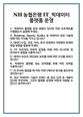 [면접 합격자료] NH농협은행 IT_빅데이터 플랫폼 운영 면접 질문 및 답변 합격 예문 기출 문항 최종 준비 자료-1페이지
