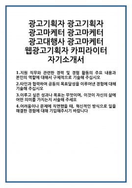 [자기소개서 합격자료] 광고기획자 광고마케터 광고대행사 웹광고기획자 카피라이터 자기소개서 합격 자소서 예문 기출 문항 최종 준비 자료-1페이지