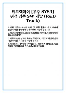 [자기소개서 합격자료] 쎄트렉아이 [우주 SYS3] 위성 검증 SW 개발 (R&D Track) 합격 자기소개서 자소서 예문 기출 문항 최종 준비 자료-1페이지