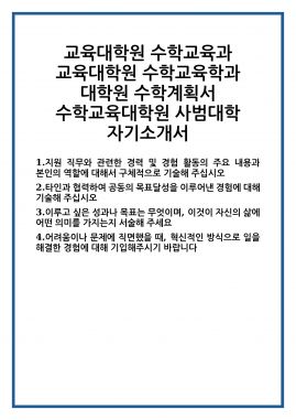 [자기소개서 합격자료] 교육대학원 수학교육과 수학교육학과 대학원 수학계획서 수학교육대학원 사범대학 자기소개서 합격 자소서 예문 기출 문항 최종 준비 자료-1페이지