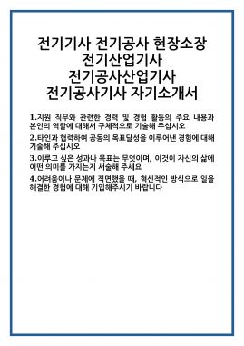 [자기소개서 합격자료] 전기기사 전기공사 현장소장 전기산업기사 전기공사산업기사 전기공사기사 자기소개서 합격 자소서 예문 기출 문항 최종 준비 자료-1페이지