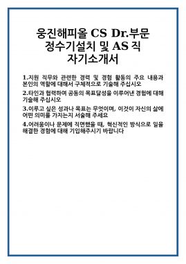 [자기소개서 합격자료] 웅진해피올 CS Dr.부문 정수기설치 및 AS직 자기소개서 합격 자소서 예문 기출 문항 최종 준비 자료-1페이지
