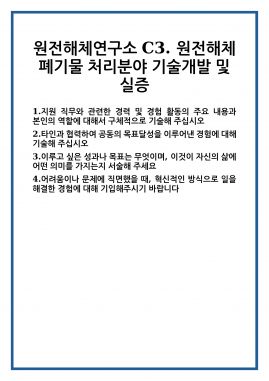 [자기소개서 합격자료] 원전해체연구소 C3. 원전해체 폐기물 처리분야 기술개발 및 실증 합격 자기소개서 자소서 예문 기출 문항 최종 준비 자료-1페이지