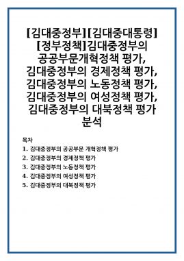 [김대중정부][김대중대통령][정부정책]김대중정부의 공공부문개혁정책 평가, 김대중정부의 경제정책 평가, 김대중정부의 노동정책 평가, 김대중정부의 여성정책 평가, 김대중정부의 대북정책 평가 분석-1페이지