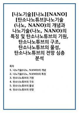 [나노기술][나노][NANO][탄소나노튜브]나노기술(나노, NANO)의 개념과 나노기술(나노, NANO)의 특징 및 탄소나노튜브의 기원, 탄소나노튜브의 구조, 탄소나노튜브의 물성, 탄소나노튜브의 전망 심층 분석-1페이지