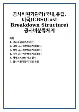 공사비원가관리(국내,유럽,미국)CBS(Cost Breakdown Structure)공사비분류체계-1페이지