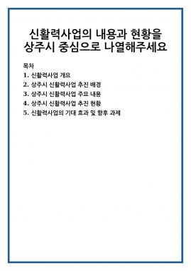 신활력사업의 내용과 현황을 상주시 중심으로 나열해주세요-1페이지