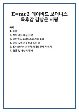 E=mc2 데이비드 보더니스 독후감 감상문 서평-1페이지
