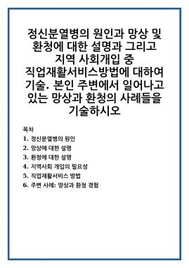 정신분열병의 원인과 망상 및 환청에 대한 설명과 그리고 지역 사회개입 중 직업재활서비스방법에 대하여 기술. 본인 주변에서 일어나고 있는 망상과 환청의 사례들을 기술하시오-1페이지