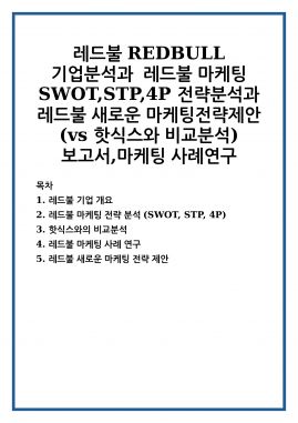 레드불 REDBULL 기업분석과  레드불 마케팅 SWOT,STP,4P 전략분석과 레드불 새로운 마케팅전략제안 (vs 핫식스와 비교분석) 보고서,마케팅 사례연구-1페이지