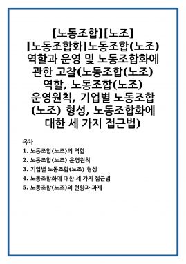 [노동조합][노조][노동조합화]노동조합(노조) 역할과 운영 및 노동조합화에 관한 고찰(노동조합(노조) 역할, 노동조합(노조) 운영원칙, 기업별 노동조합(노조) 형성, 노동조합화에 대한 세 가지 접근법)-1페이지