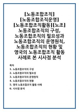 [노동조합조직][노동조합조직운영][노동조합조직활동][노조]노동조합조직의 구성, 노동조합조직의 필요성과 노동조합조직의 운영원칙, 노동조합조직의 현황 및 영국의 노동조합조직 활동 사례로 본 시사점 분석-1페이지