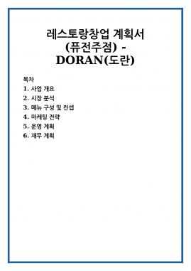 레스토랑창업 계획서(퓨전주점) - DORAN(도란)-1페이지