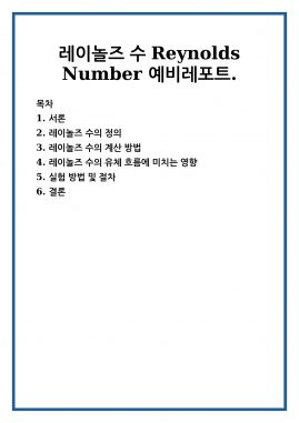 레이놀즈 수 Reynolds Number 예비레포트.-1페이지