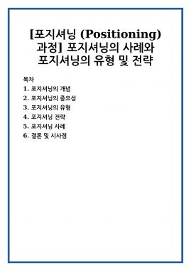 [포지셔닝 (Positioning) 과정] 포지셔닝의 사례와 포지셔닝의 유형 및 전략-1페이지