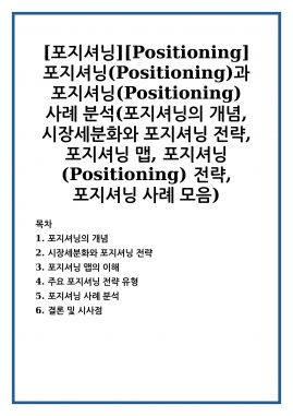 [포지셔닝][Positioning]포지셔닝(Positioning)과 포지셔닝(Positioning) 사례 분석(포지셔닝의 개념, 시장세분화와 포지셔닝 전략, 포지셔닝 맵, 포지셔닝(Positioning) 전략, 포지셔닝 사례 모음)-1페이지