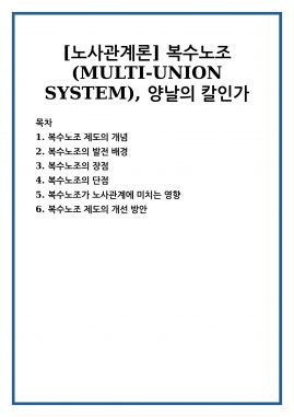[노사관계론] 복수노조(MULTI-UNION SYSTEM), 양날의 칼인가-1페이지