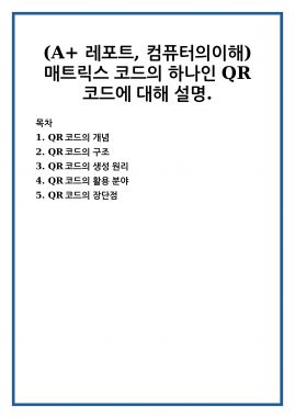 (레포트, 컴퓨터의이해) 매트릭스 코드의 하나인 QR코드에 대해 설명.-1페이지