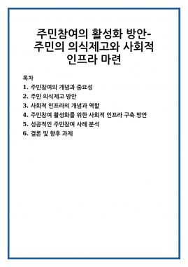 주민참여의 활성화 방안-주민의 의식제고와 사회적 인프라 마련-1페이지