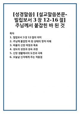 [성경말씀] [설교말씀본문-빌립보서 3장 12-16절] 주님께서 붙잡힌 바 된 것-1페이지