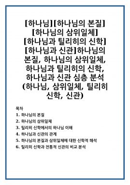 [하나님][하나님의 본질][하나님의 삼위일체][하나님과 틸리히의 신학][하나님과 신관]하나님의 본질, 하나님의 삼위일체, 하나님과 틸리히의 신학, 하나님과 신관 심층 분석(하나님, 삼위일체, 틸리히 신학, 신관)-1페이지
