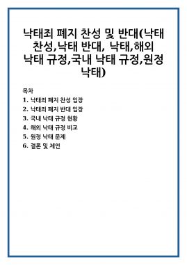 낙태죄 폐지 찬성 및 반대(낙태 찬성,낙태 반대, 낙태,해외 낙태 규정,국내 낙태 규정,원정 낙태)-1페이지