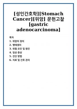[성인간호학][Stomach Cancer][위암] 문헌고찰[gastric adenocarcinoma]-1페이지