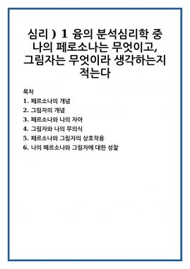심리 ) 1 융의 분석심리학 중 나의 페로소나는 무엇이고, 그림자는 무엇이라 생각하는지 적는다-1페이지