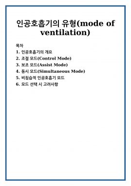 인공호흡기의 유형(mode of ventilation)-1페이지