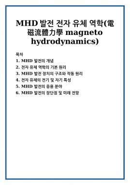 MHD발전 전자 유체 역학(電磁流體力學 magneto hydrodynamics)-1페이지