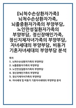 [뇌척수손상환자가족]뇌척수손상환자가족, 뇌졸중환자가족의 부양부담, 노인만성질환자가족의 부양부담, 정신장애인가족, 정신지체자녀가족의 부양부담, 자녀세대의 부양부담, 비동거 기혼자녀세대의 부양부담 분석-1페이지