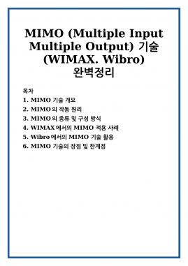 MIMO (Multiple Input Multiple Output) 기술 (WIMAX. Wibro) 완벽정리-1페이지